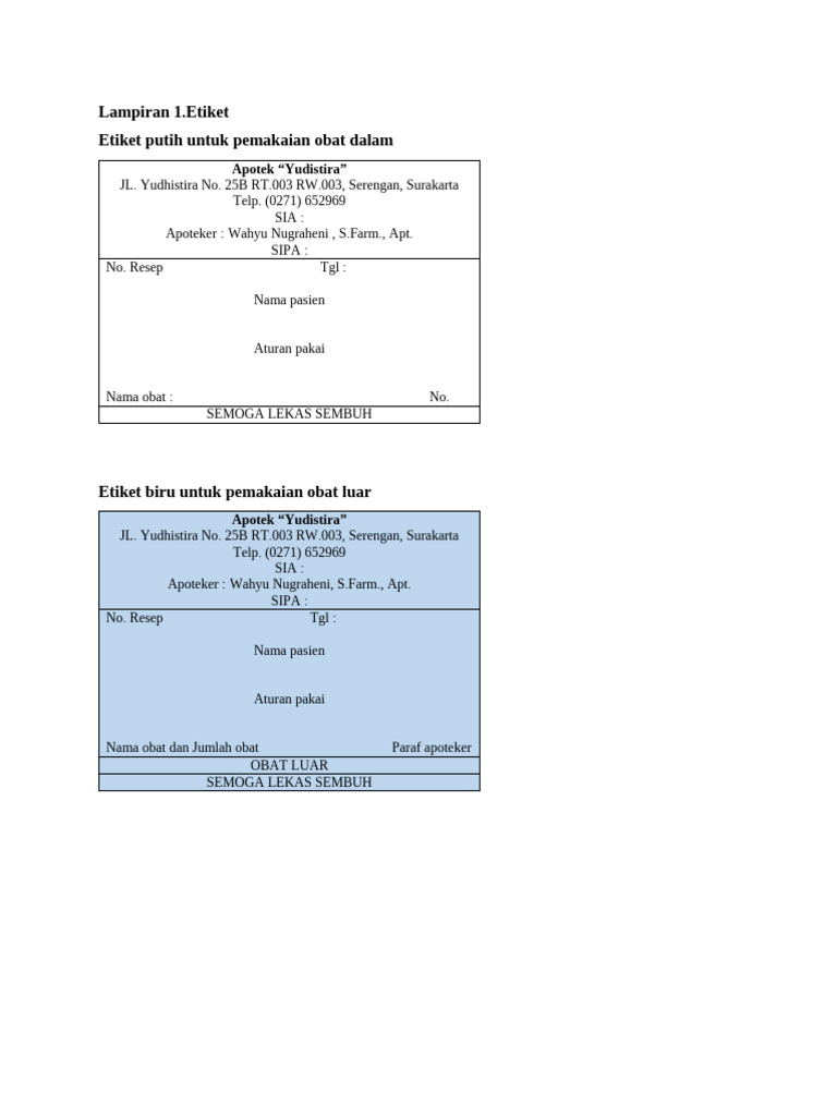 Etiket Dan Copy Resep | PDF