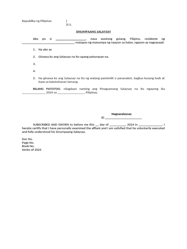 Sinumpaang Salaysay Sample | PDF