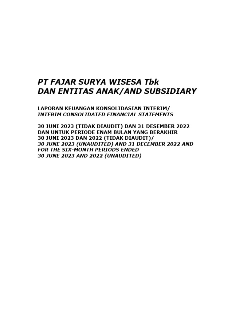 FASW - Consolidated FS 30 Jun 2023 (Unaudited) | PDF | Money | Investing