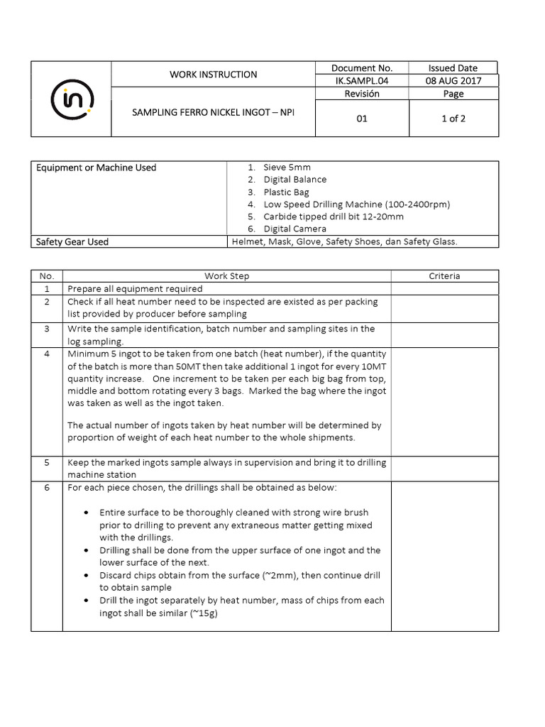 SOP Sampling NPI | PDF