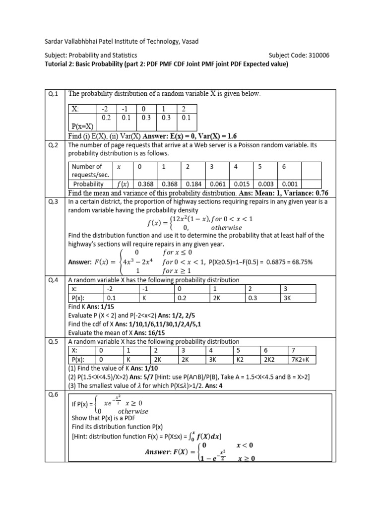 Tutorial 3 - Basic Probability Part 2 - PMF PDF CDF JPMF JPDF Expected ... Tutorial 3 - Basic Probability Part 2 - PMF PDF CDF JPMF JPDF Expected ...