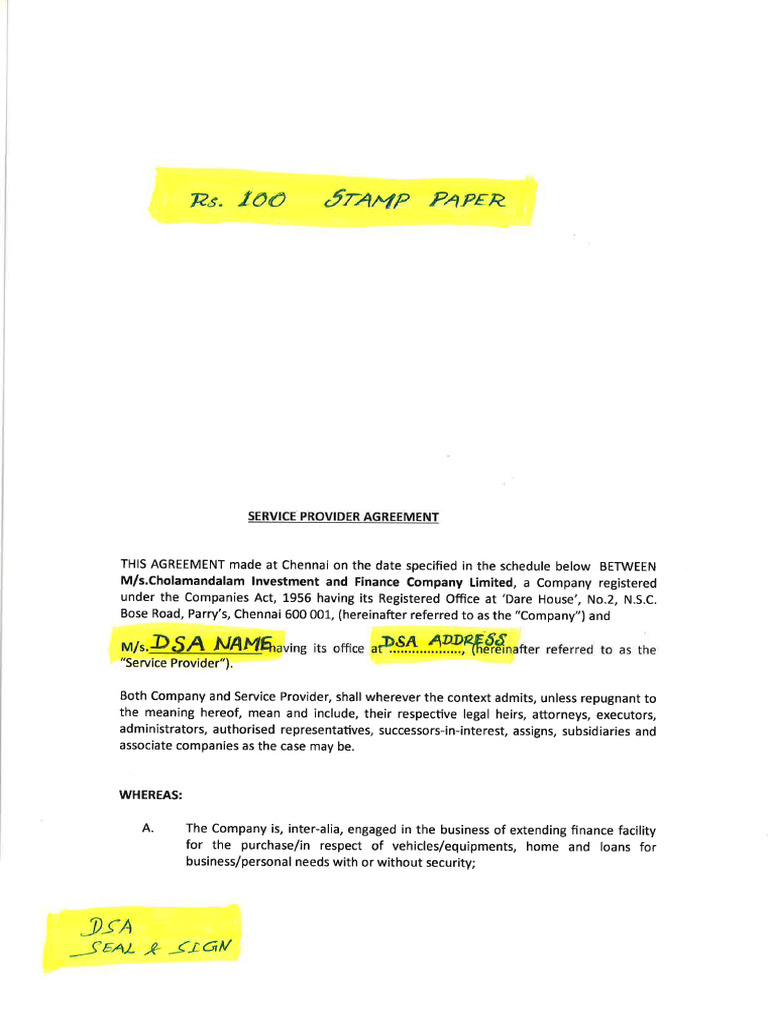 Dsa Agreement Filling Instruction - Format | PDF