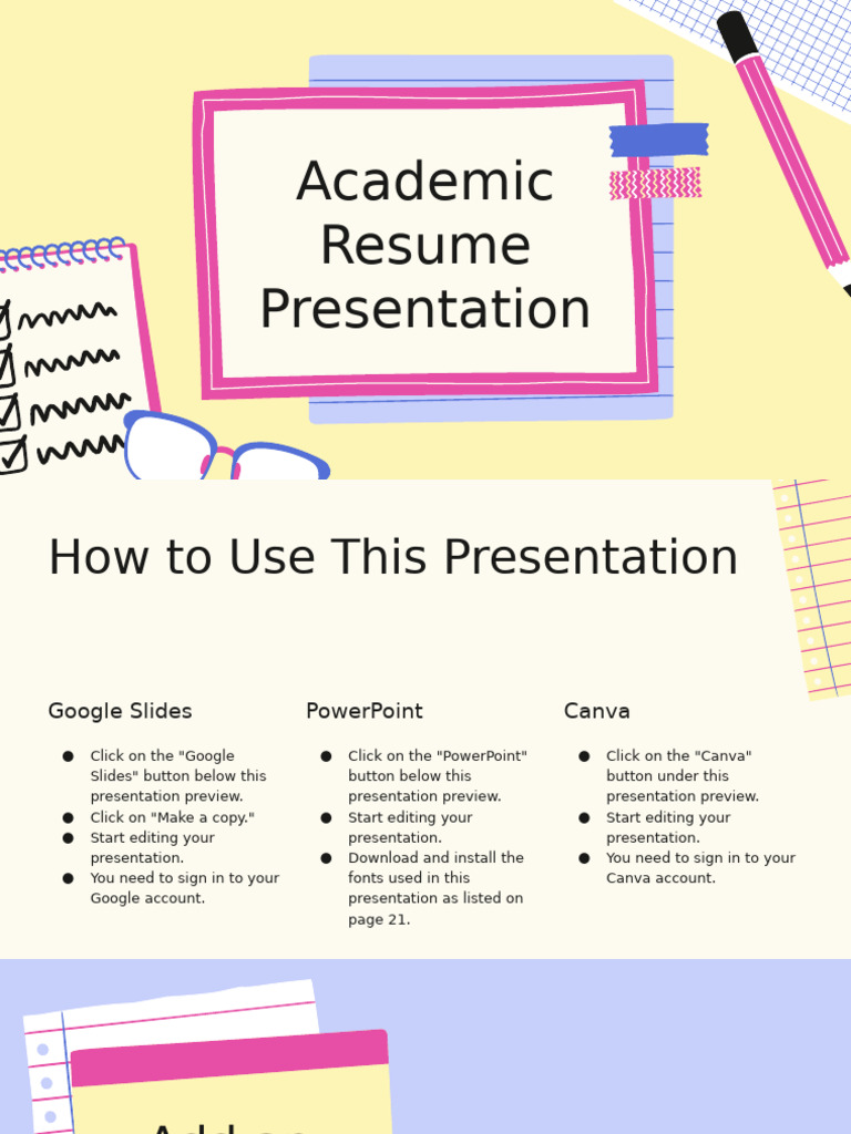 Purple and Yellow Cute Illustrative Scrapbook Academic Resume Creative ...