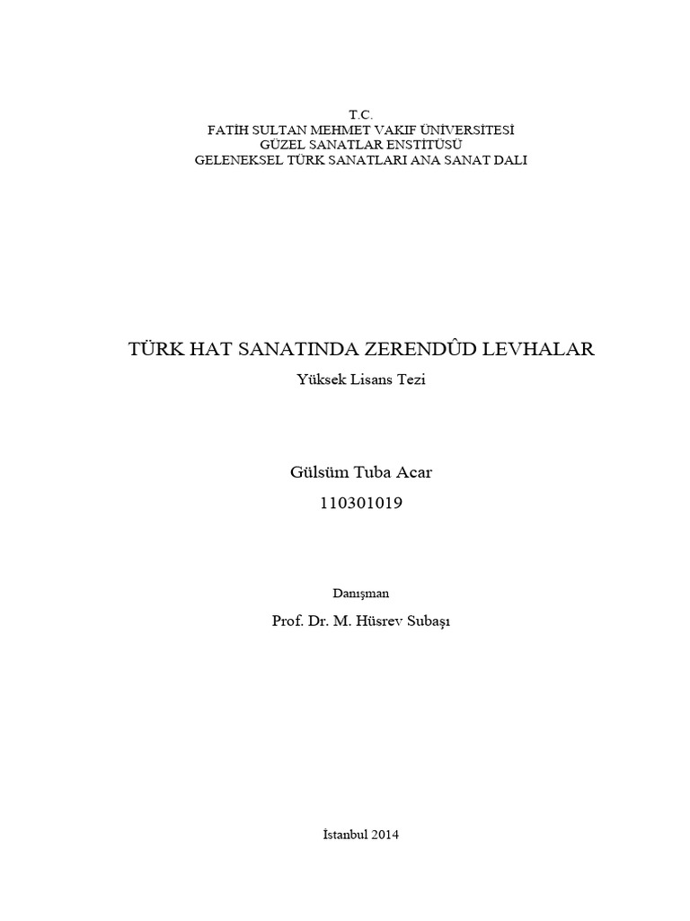 Türk Hat Sanatinda Zerendûd Levhalar | PDF