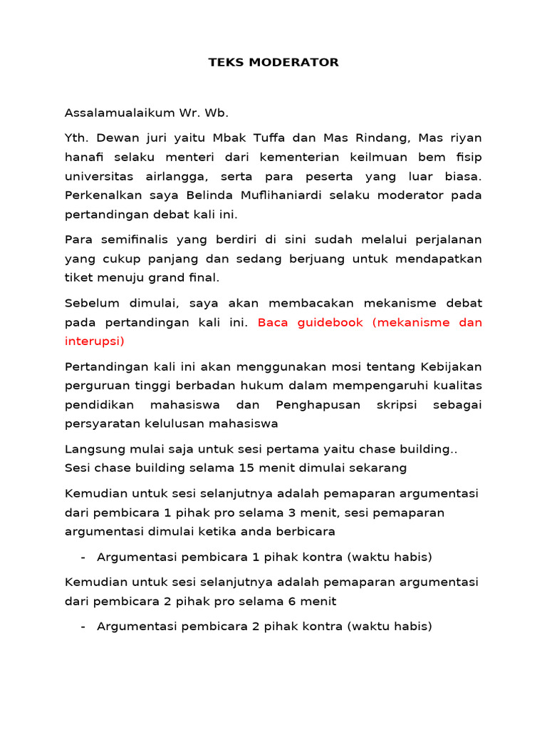 Teks Moderator Debat Bahasa Indonesia | PDF Teks Moderator Debat Bahasa Indonesia | PDF