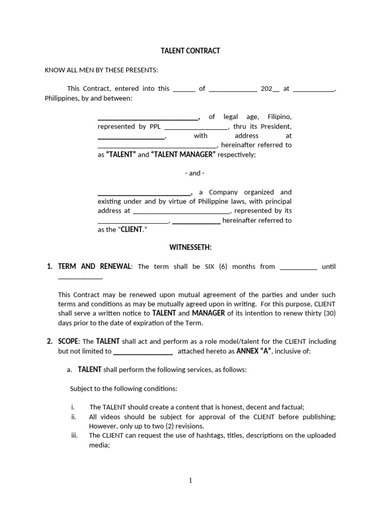 Sample Talent Contract | PDF