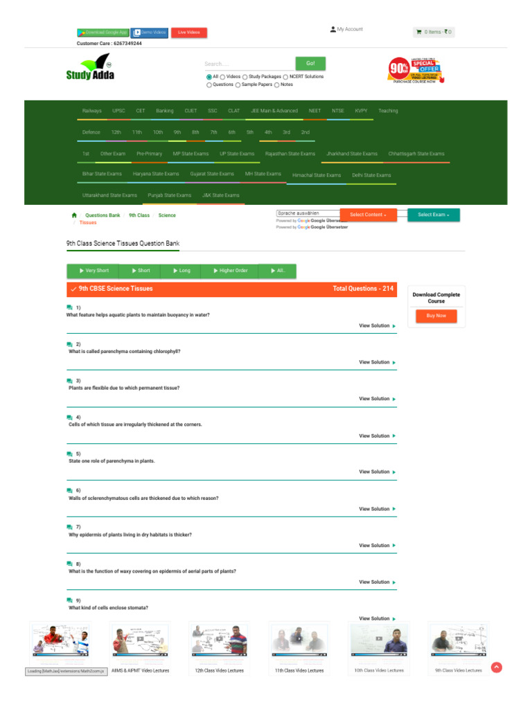 WWW Studyadda Com Question Bank 9th Class Science Tissues 9th Cbse ...