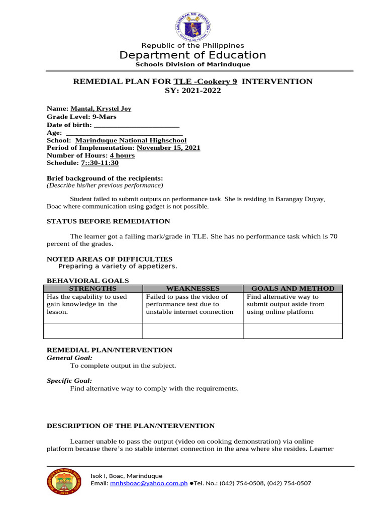 KSP Annex Form 4 Remedial Plan Intervention | PDF