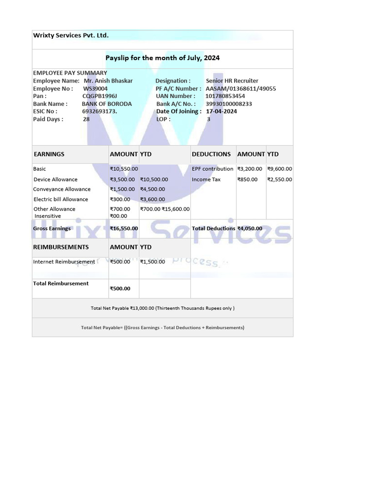 Salary Payslip_July With You | PDF