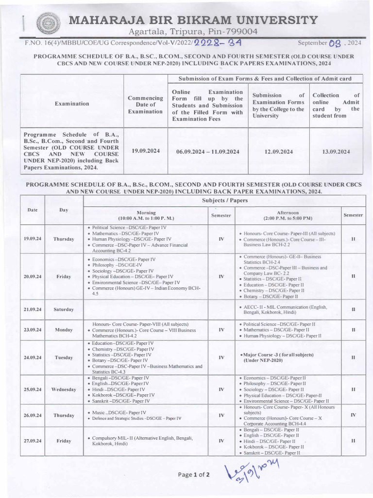 Programme Schedule of B.A., B.SC - ., B.Com - Second & Fourth Semester ...