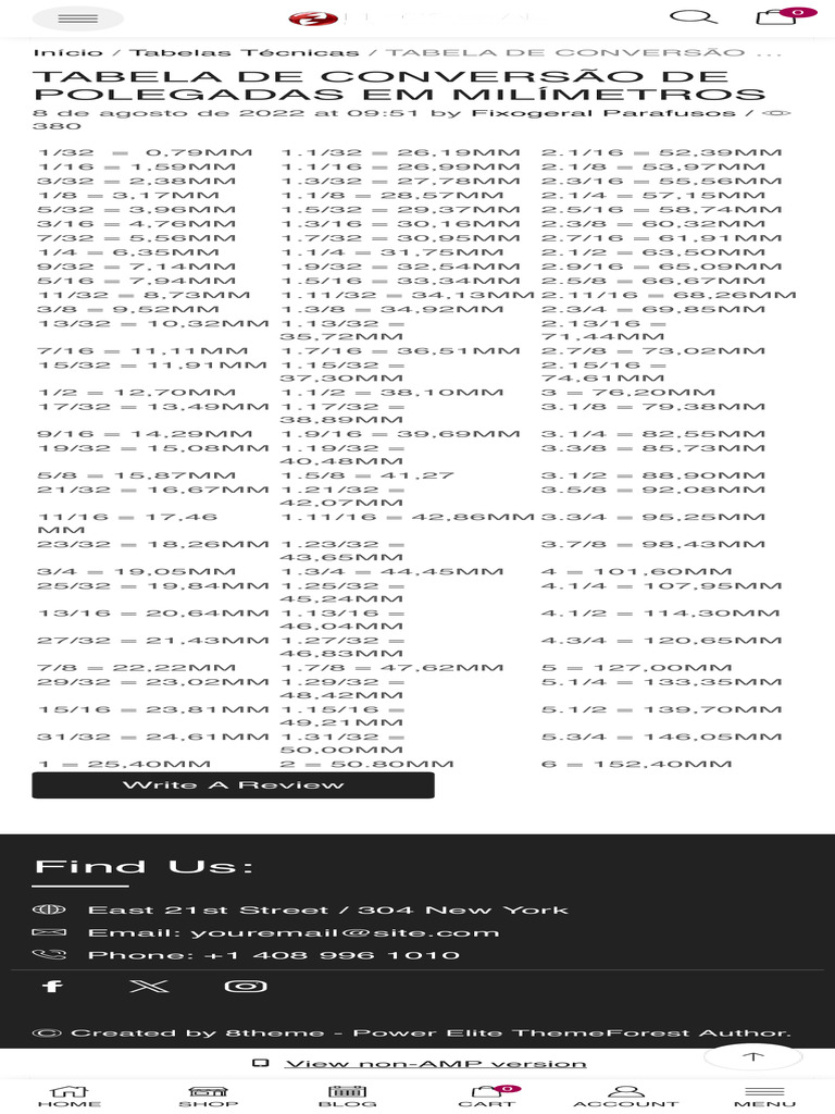 TABELA DE CONVERSÃO DE POLEGADAS EM MILÍMETROS – Fixogeral Parafusos | PDF