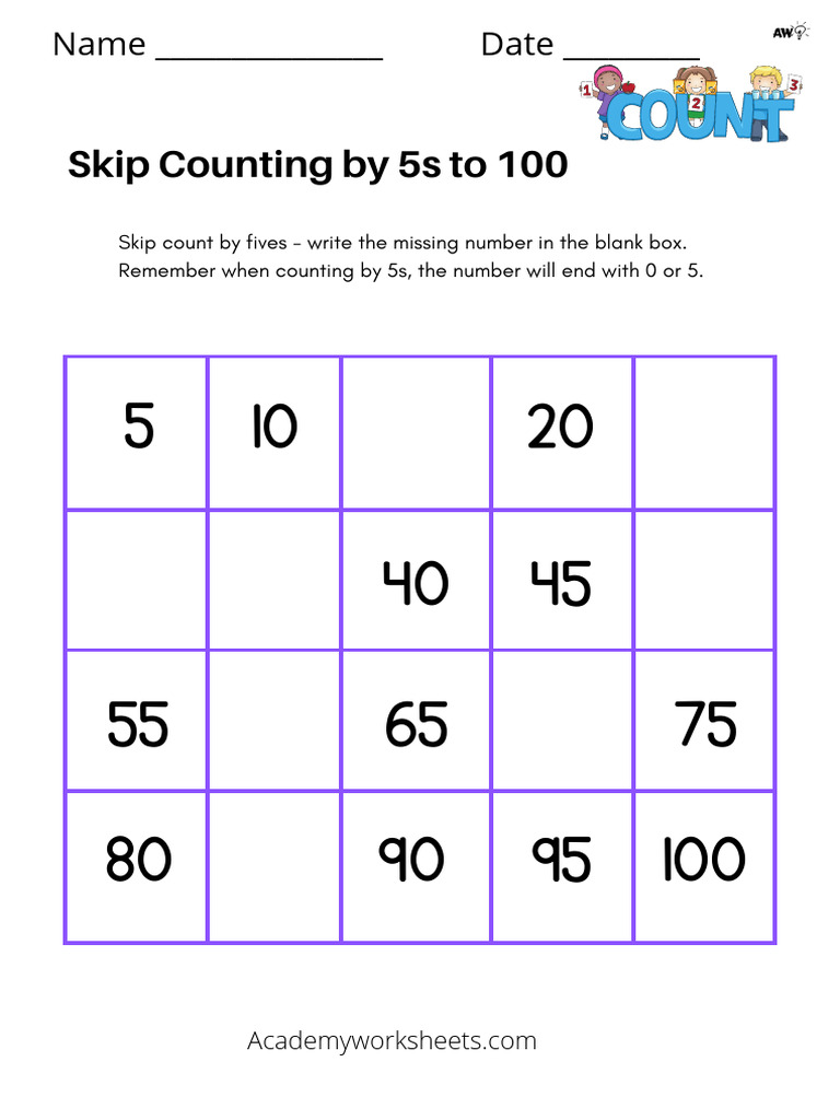3 Skip Counting by 5s To 100 Worksheet | PDF