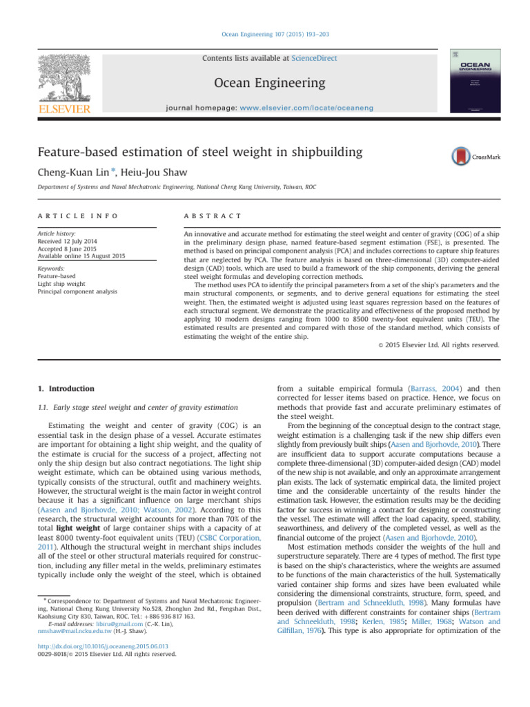 Feature-Based Estimation of Steel Weight in Shipbuilding | PDF
