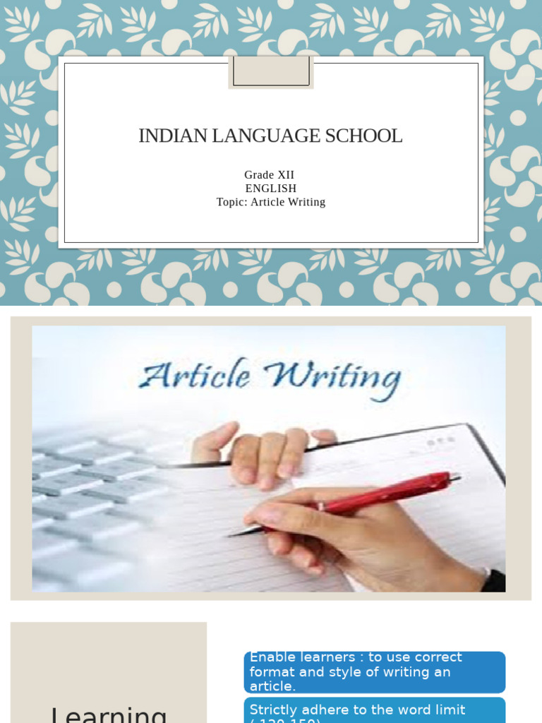 Article Writing PPT Grade XII | PDF | Human Communication | Self-Improvement