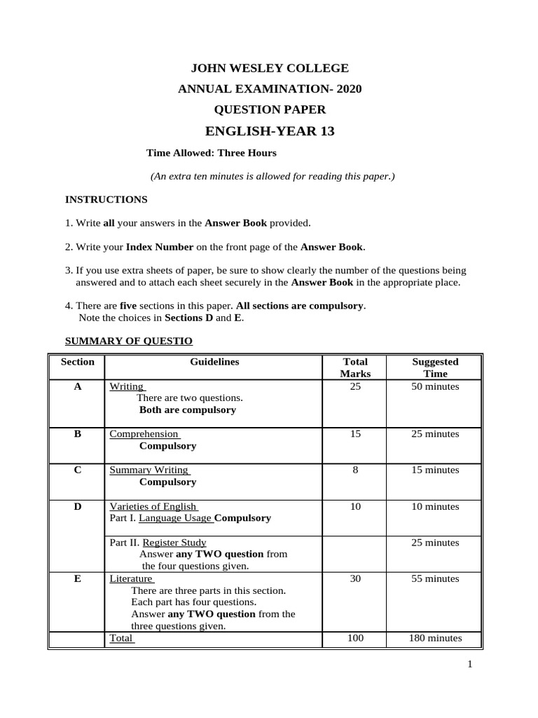 Y13 Annual Question Paper | PDF