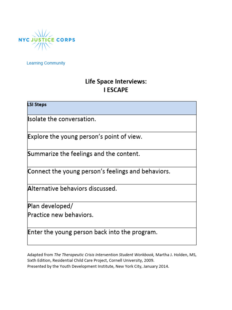 Life Space Interviews I ESCAPE | PDF