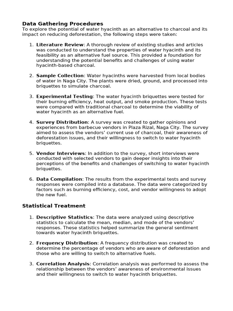 Data Gathering Procedures & Statistical Treatment About Water Hyacinth ...