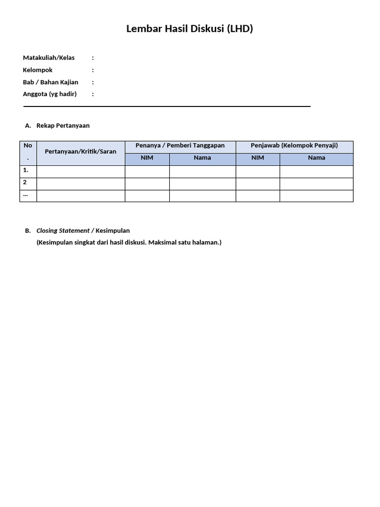 Format Lembar Hasil Diskusi | PDF