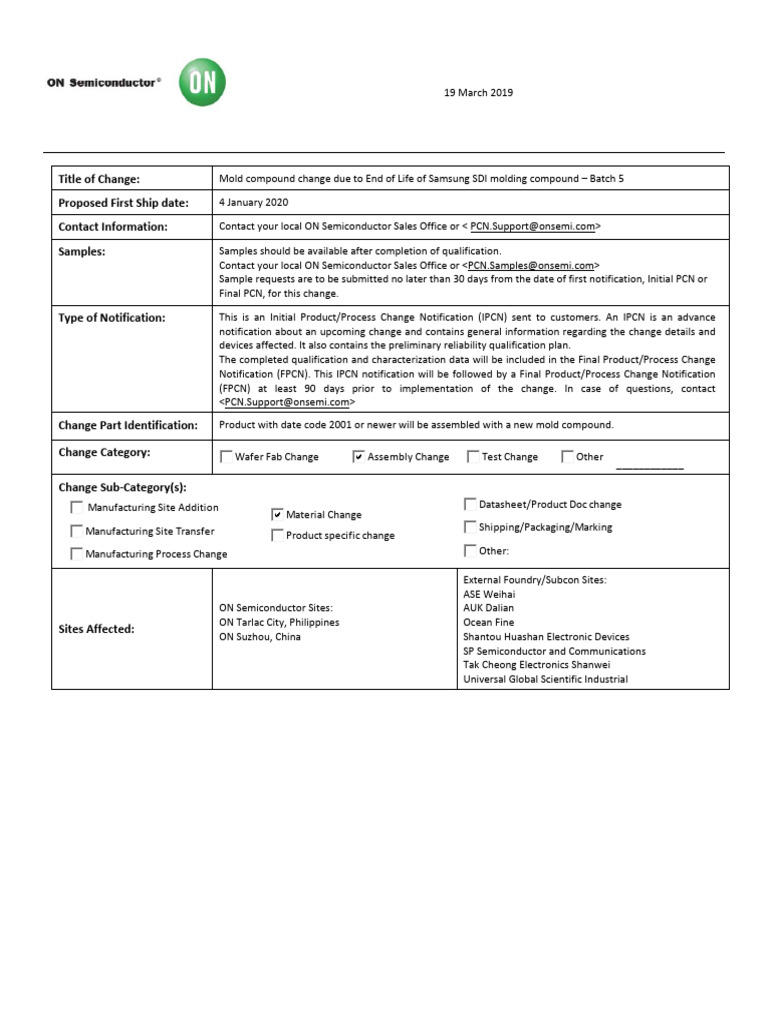Final PCN Document IPCN22647XD | PDF