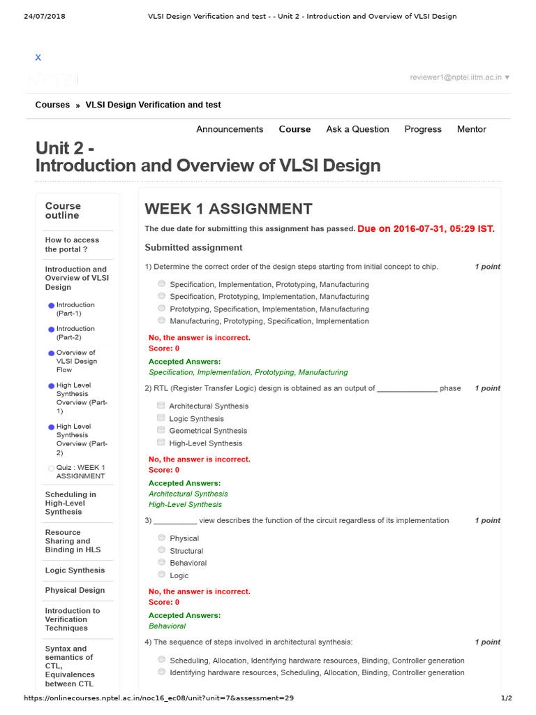 VLSI Design Verification and Test W1 | PDF