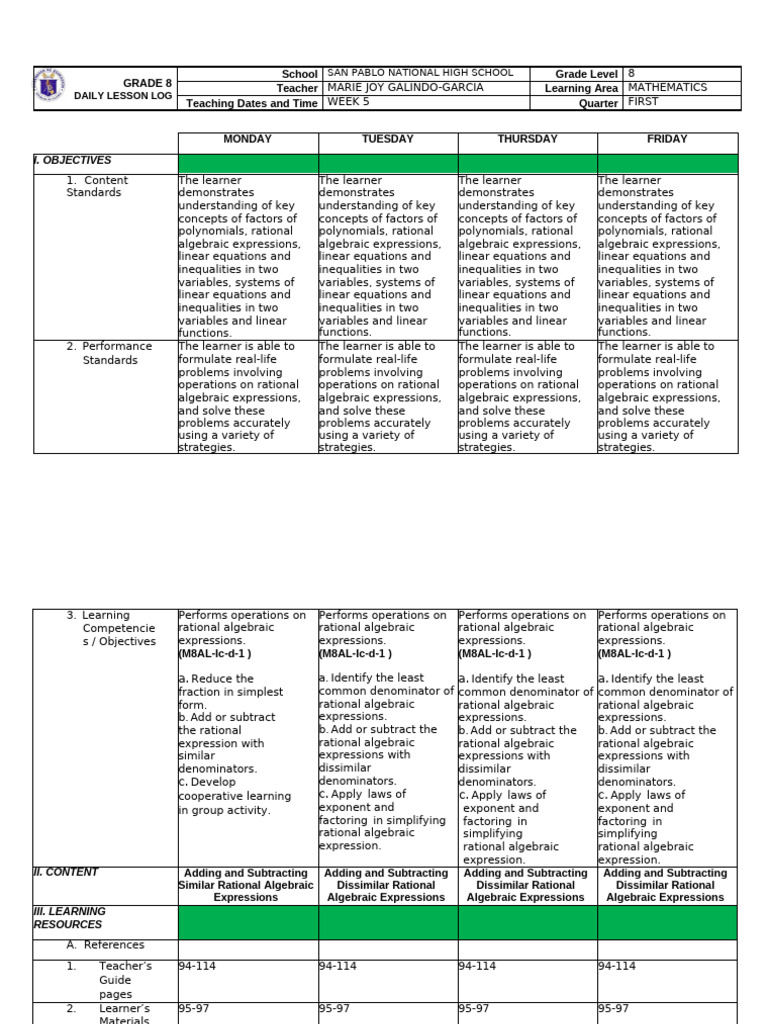 DLL Math 8 Week 5 | PDF