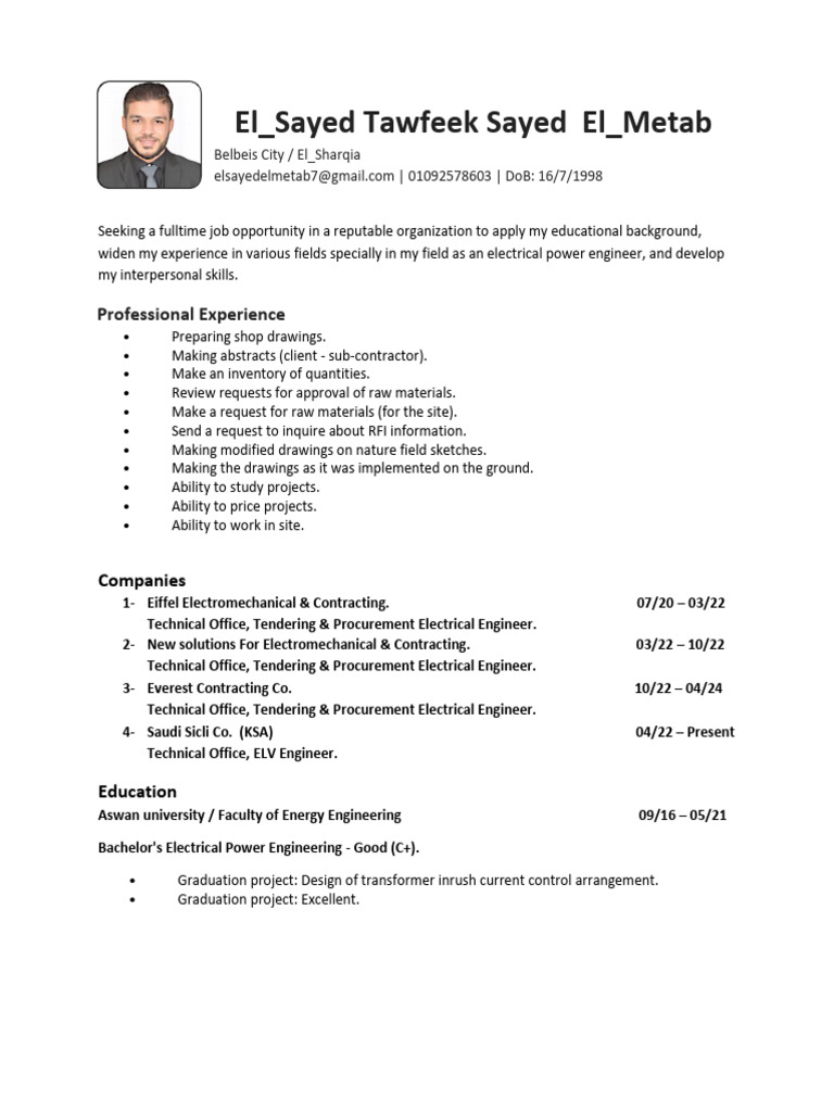 CV Eng. Elsayed Elmetab | PDF