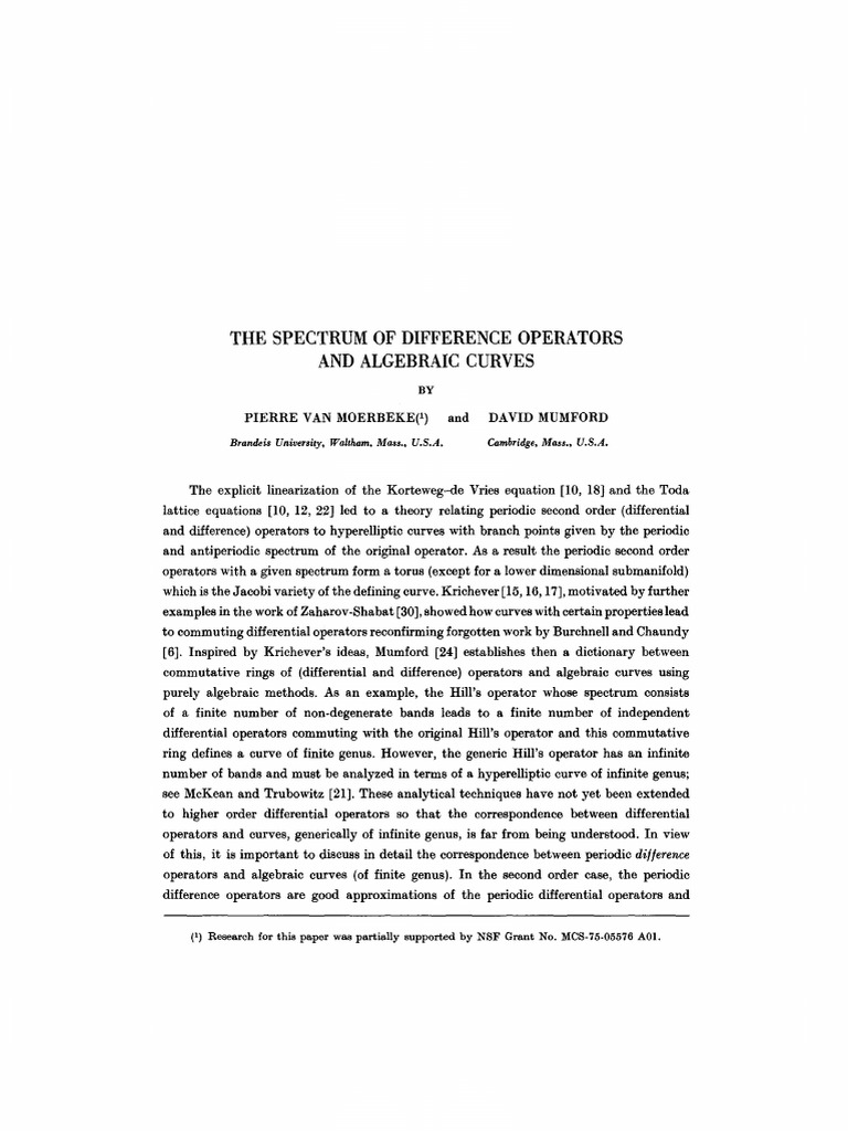 The Spectrum of Difference Operators and Algebraic Curves | PDF