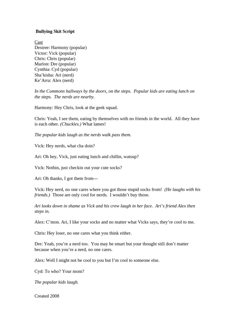 YAC Bullying Skit Script | PDF