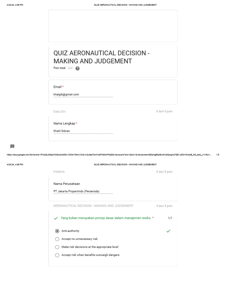Quiz Aeronautical Decision - Making and Judgement | PDF