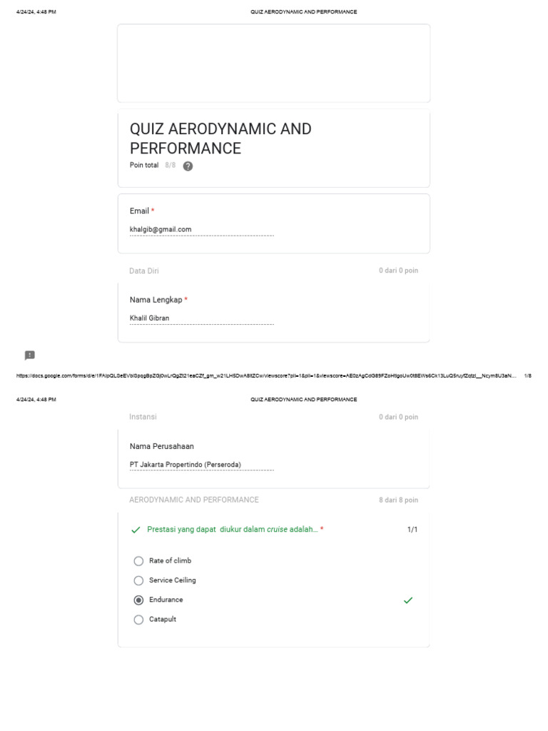 Quiz Aerodynamic and Performance | PDF