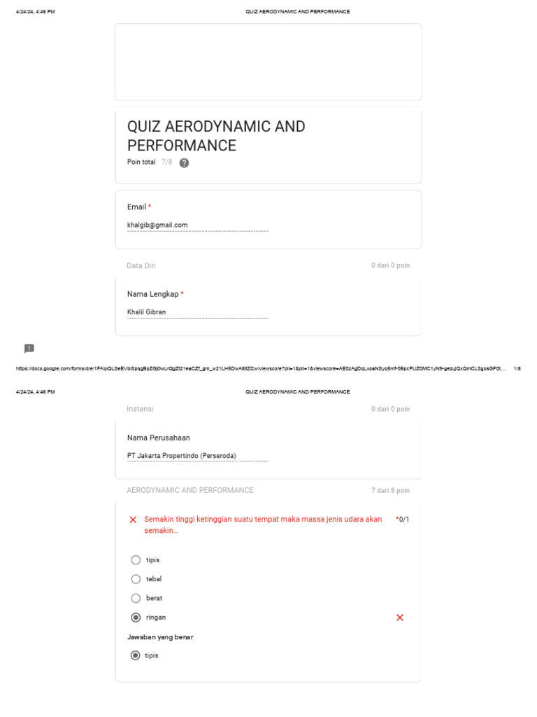 QUIZ AERODYNAMIC AND PERFORMANCE | PDF