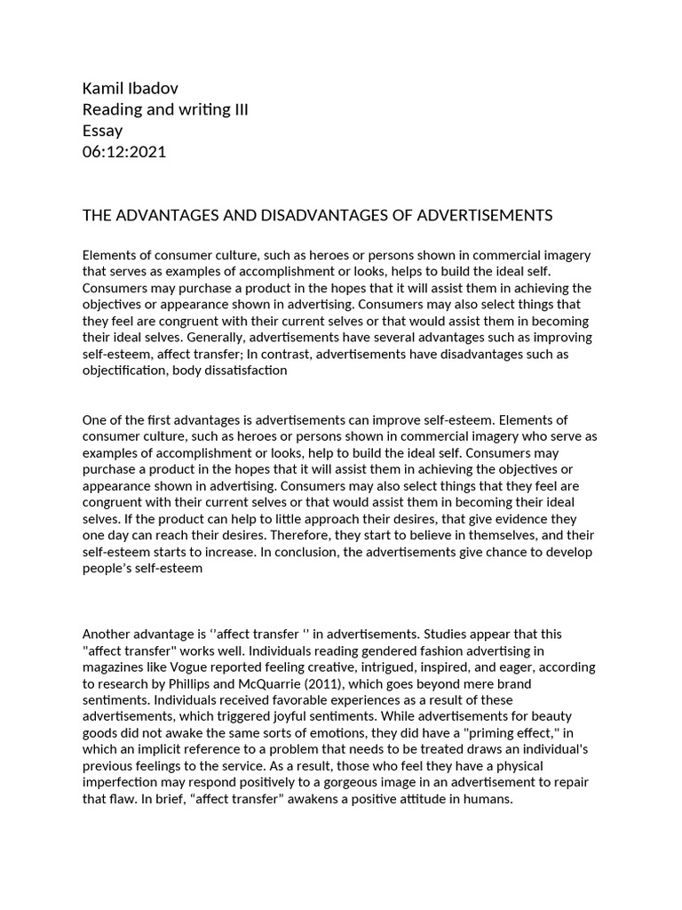 Essay Ads Adv Dis Adv | PDF