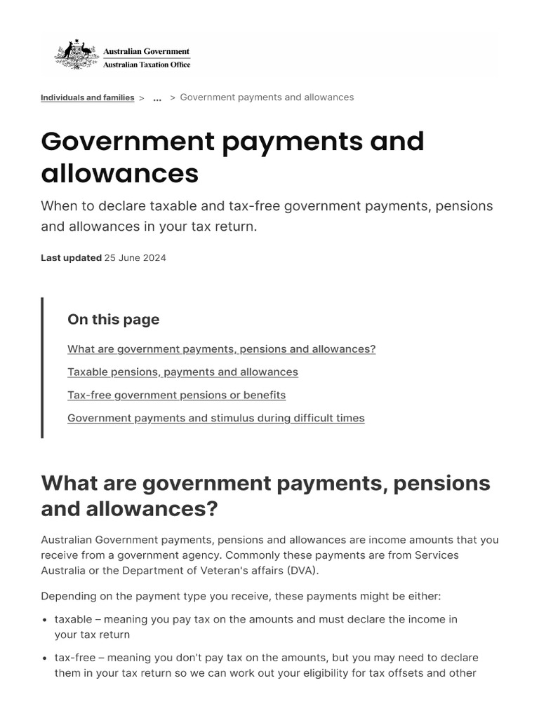 Australian Taxation - Government Payments and Allowances | PDF