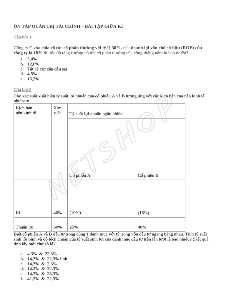 File Ôn tập bài tập QTTC | PDF