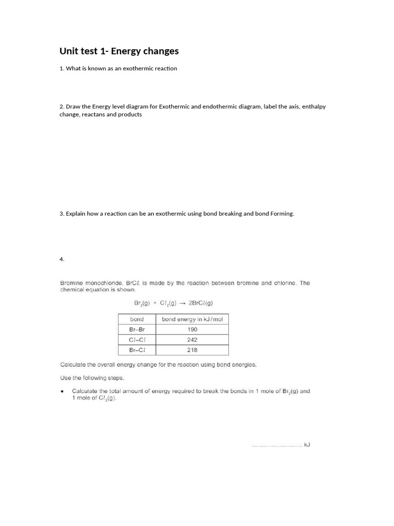 Unit test 1- energetics | PDF