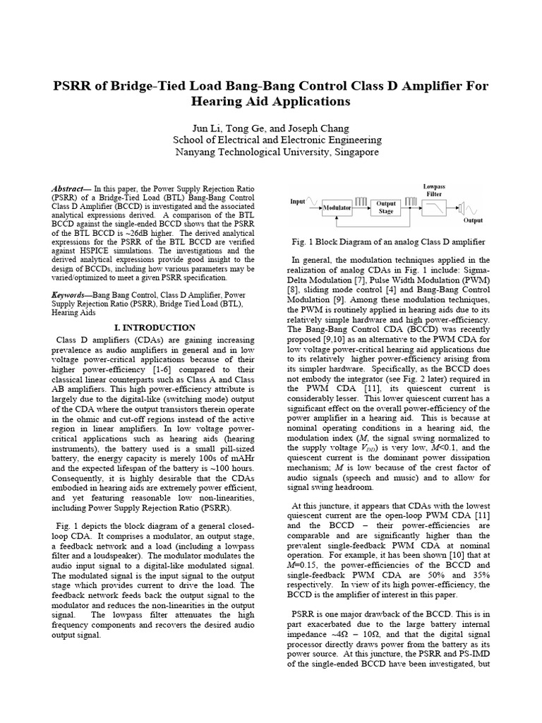 PSRR of Bridge-Tied Load Bang-Bang Control Class D Amplifier For ...