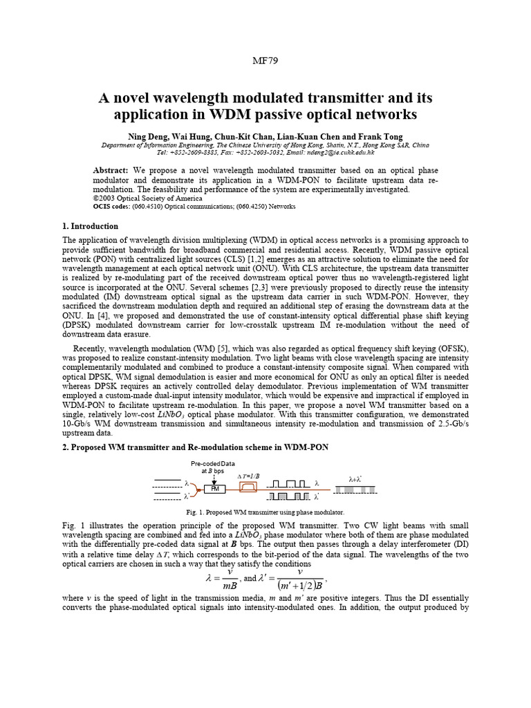 A Novel Wavelength Modulated Transmitter | PDF
