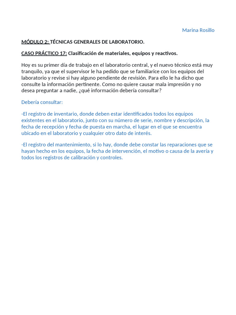 CASO PRÁCTICO 17 - T2 - Técnicas Generales Laboratorio | PDF