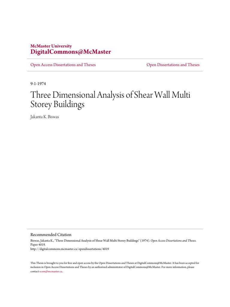 Three Dimensional Analysis of Shear Wall Multi Storey Buildings | PDF