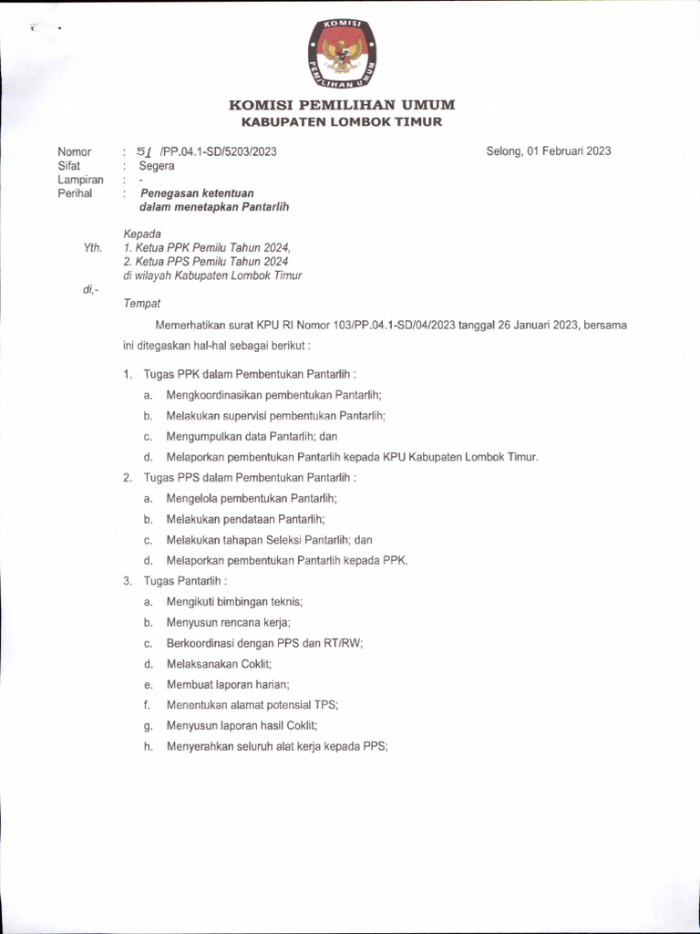 Penegasan Ketentuan Dalam Menetapkan Pantarlih | PDF