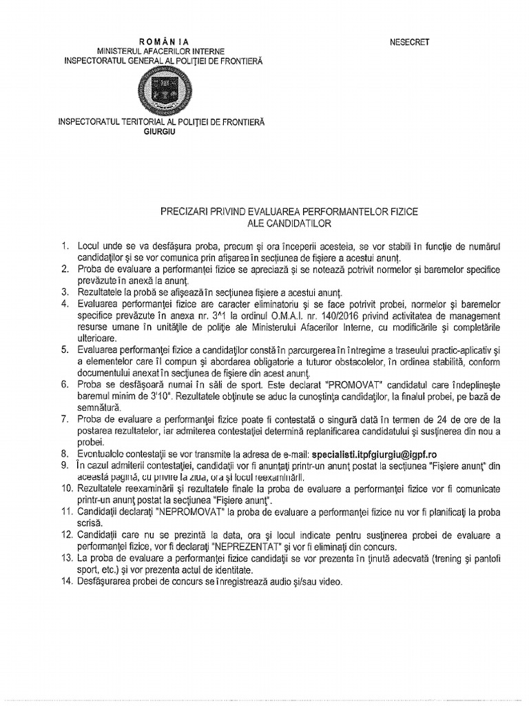Precizari Evaluare Performante Fizice | PDF