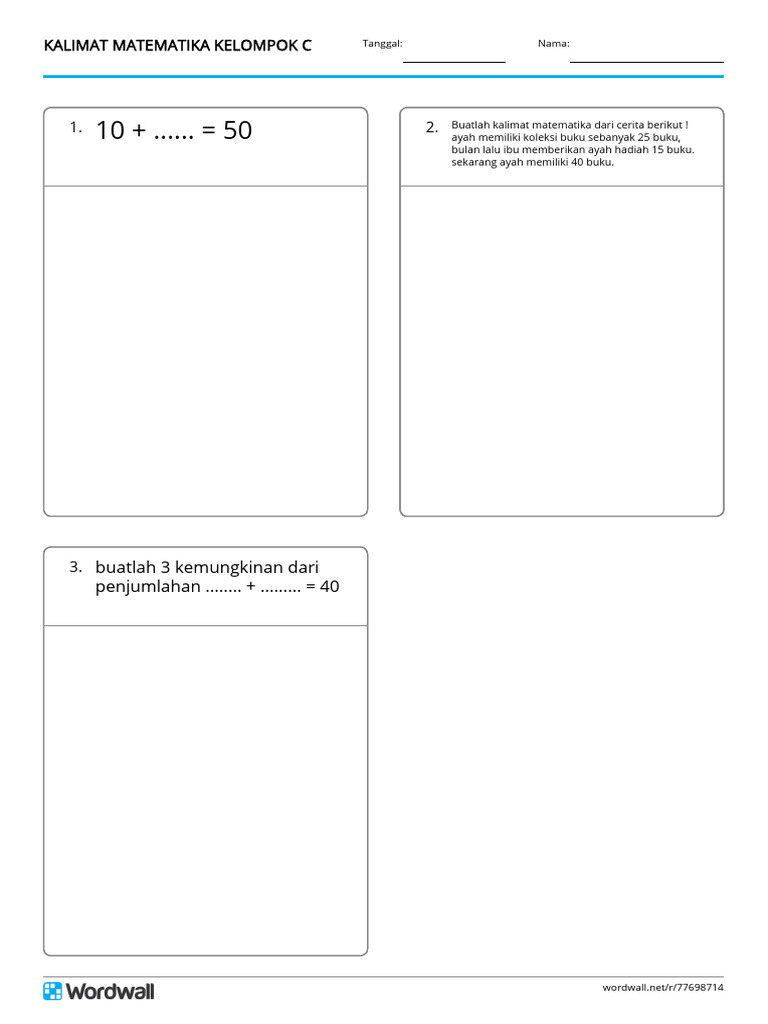 Kalimat Matematika Kelompok C Bingkai Gambar | PDF