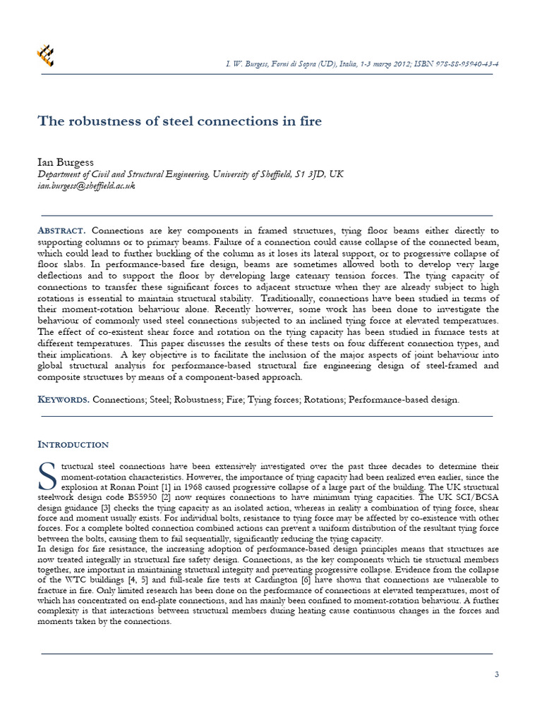 The Robustness of Steel Connections in Fire. | PDF