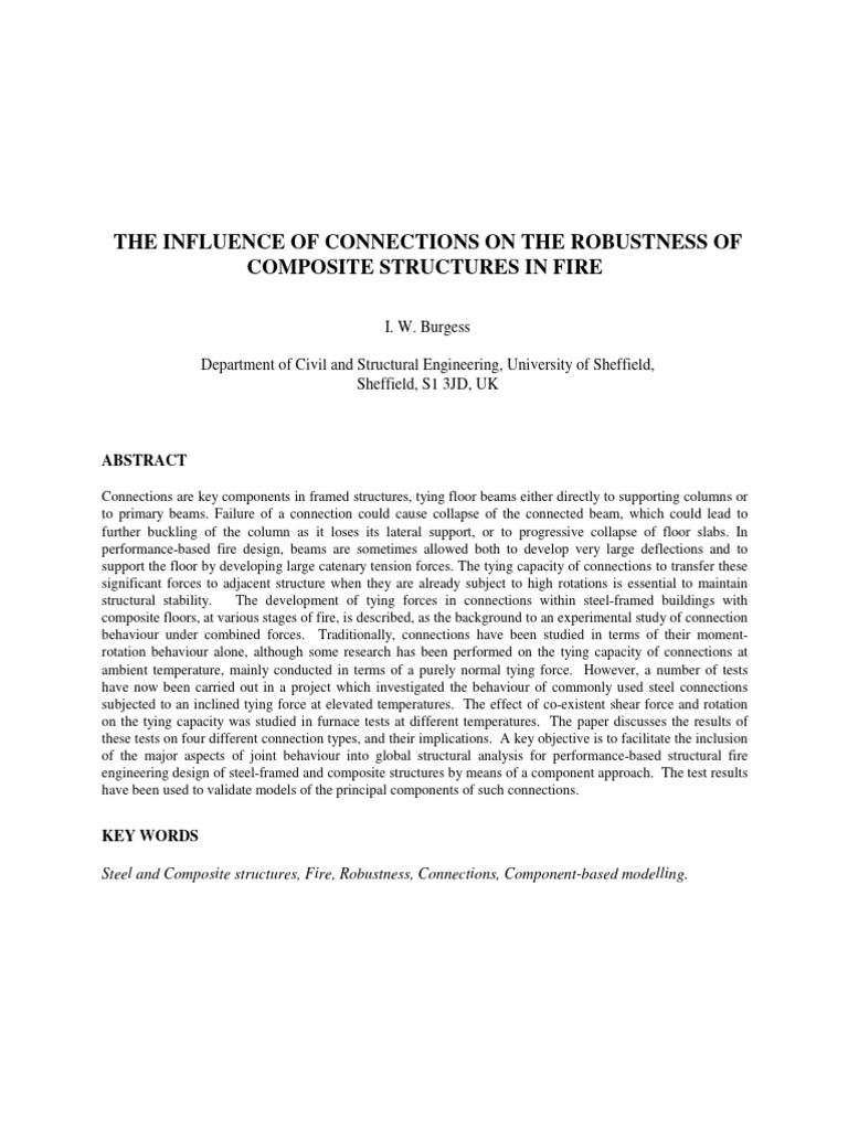 The Influence of Connections On The Robustness of Composite Structures in Fire | PDF