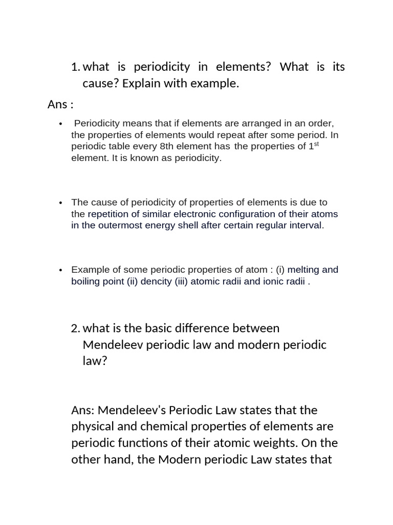 Classification of Element & Periodic Propeties - Shot Answers | PDF