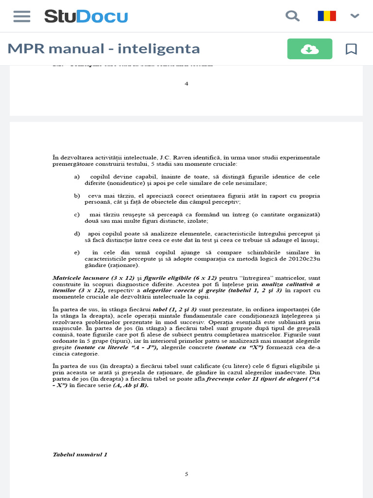 MPR Manual - Inteligenta - 1. Matricele Progresive Raven 1. Consideraţii Generale - StuDocu | PDF