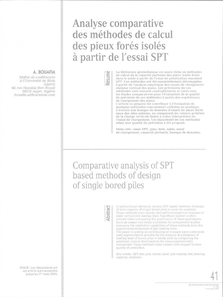 Analyse Comparative Des Méthodes de Calcul Des Pieux Forés Isolés À ...