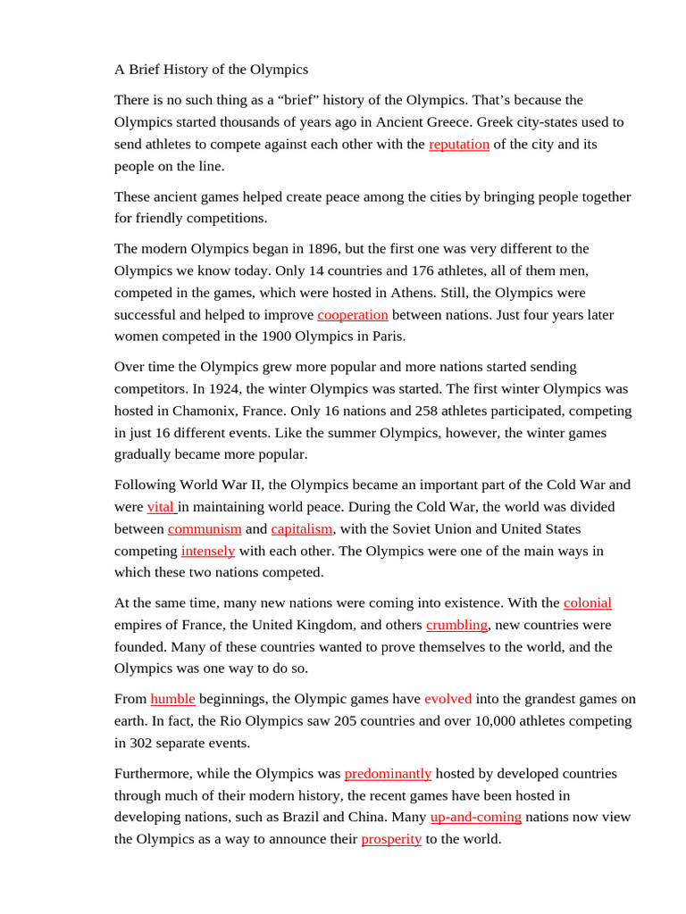 A Brief History of The Olympics | PDF | Olympic Games | Summer Olympic ...