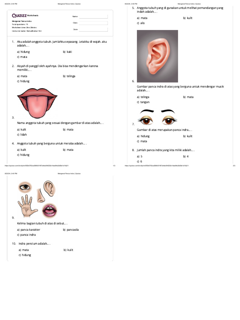 Quizizz - Mengenal Panca Indra | PDF