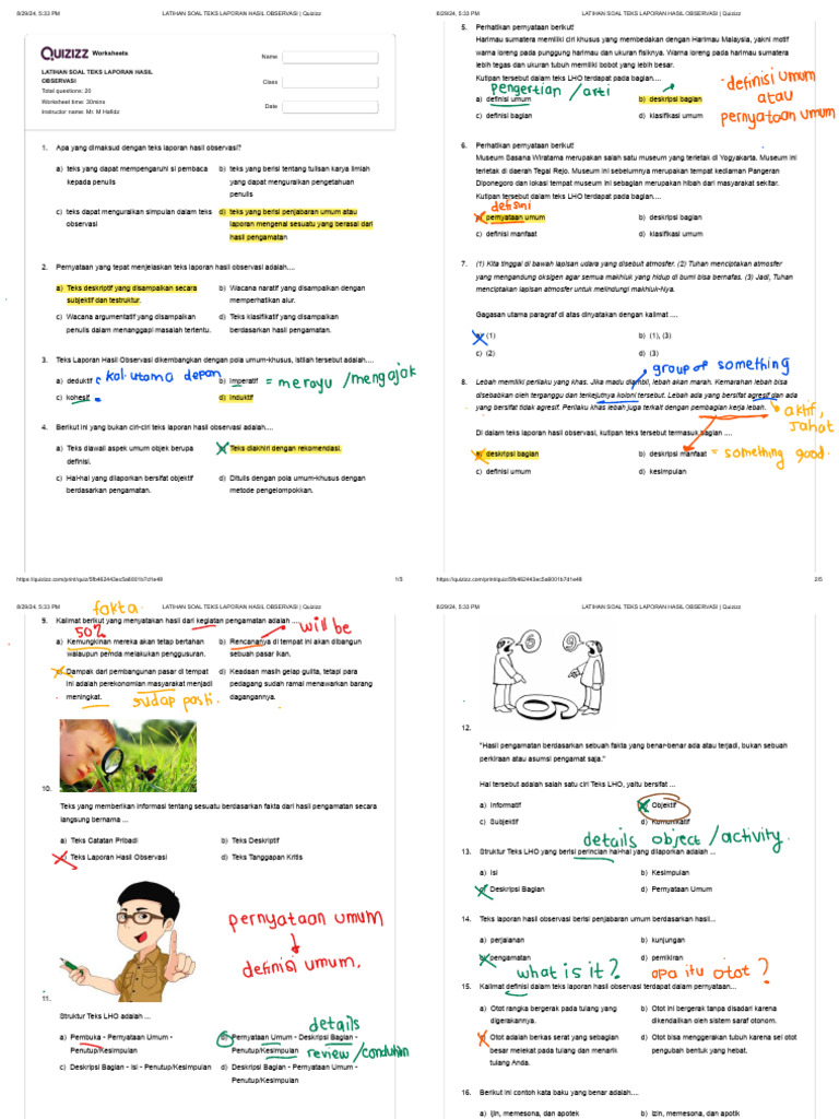 Maary Latihan Soal Teks Laporan Hasil Observasi - Quizizz | PDF